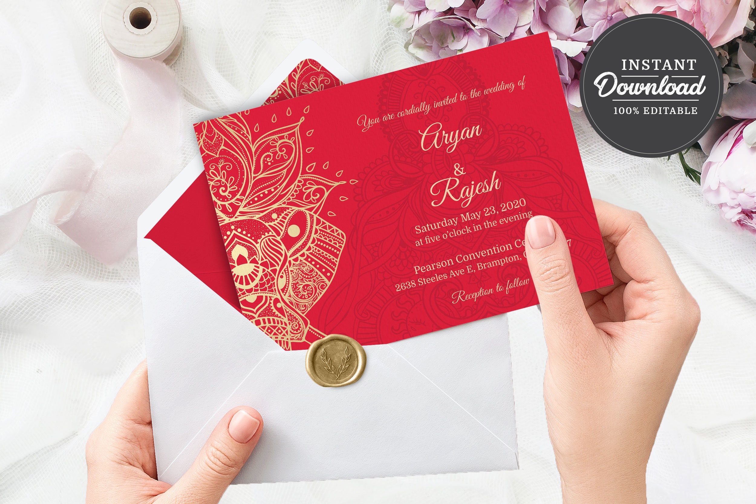 PRINTABLE Indian Wedding Invitation Set Template, Corjl, Instant ...