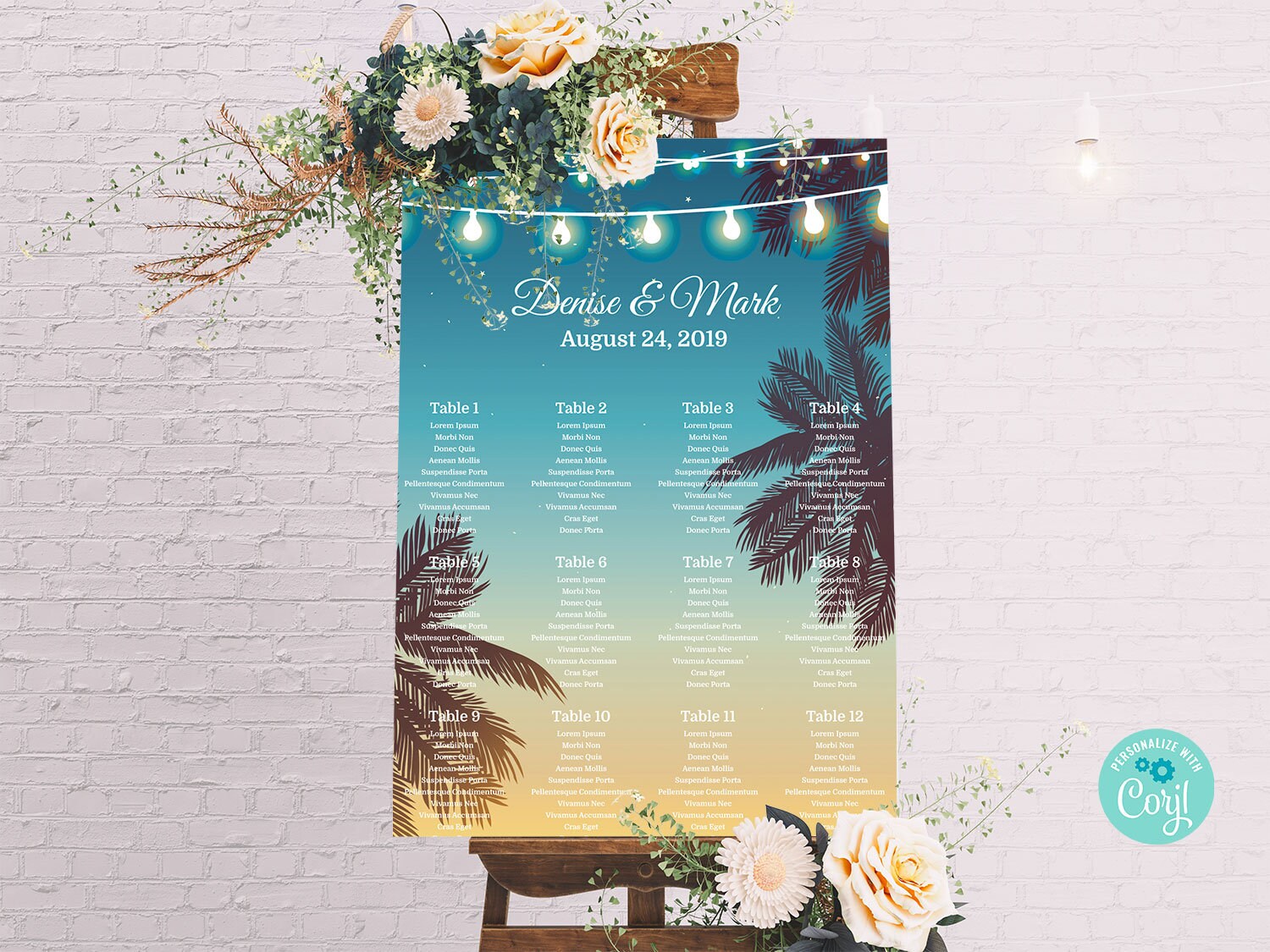 Beach Wedding Seating Chart Corjl Template Seating Chart | Etsy