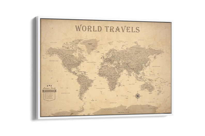 Push Pin Vintage World Map, World Map Wall Art Print, Push Pin World ...