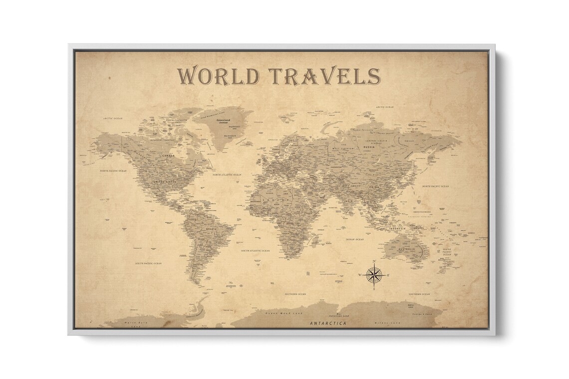 Push Pin Vintage World Map World Map Wall Art Print Push Pin - Etsy Canada