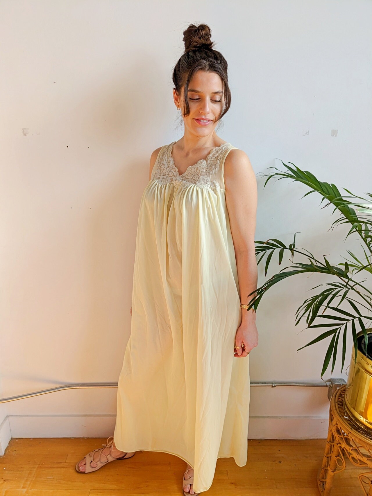 Vintage Pale Yellow Maxi Night Dress Nightie Slip 1970s Etsy