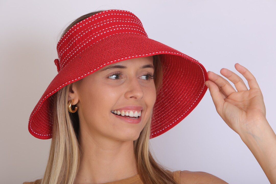 Sun Visor Woman, Foldable Roll-up Straw Visor, Wide Brim Visor With Bow ...