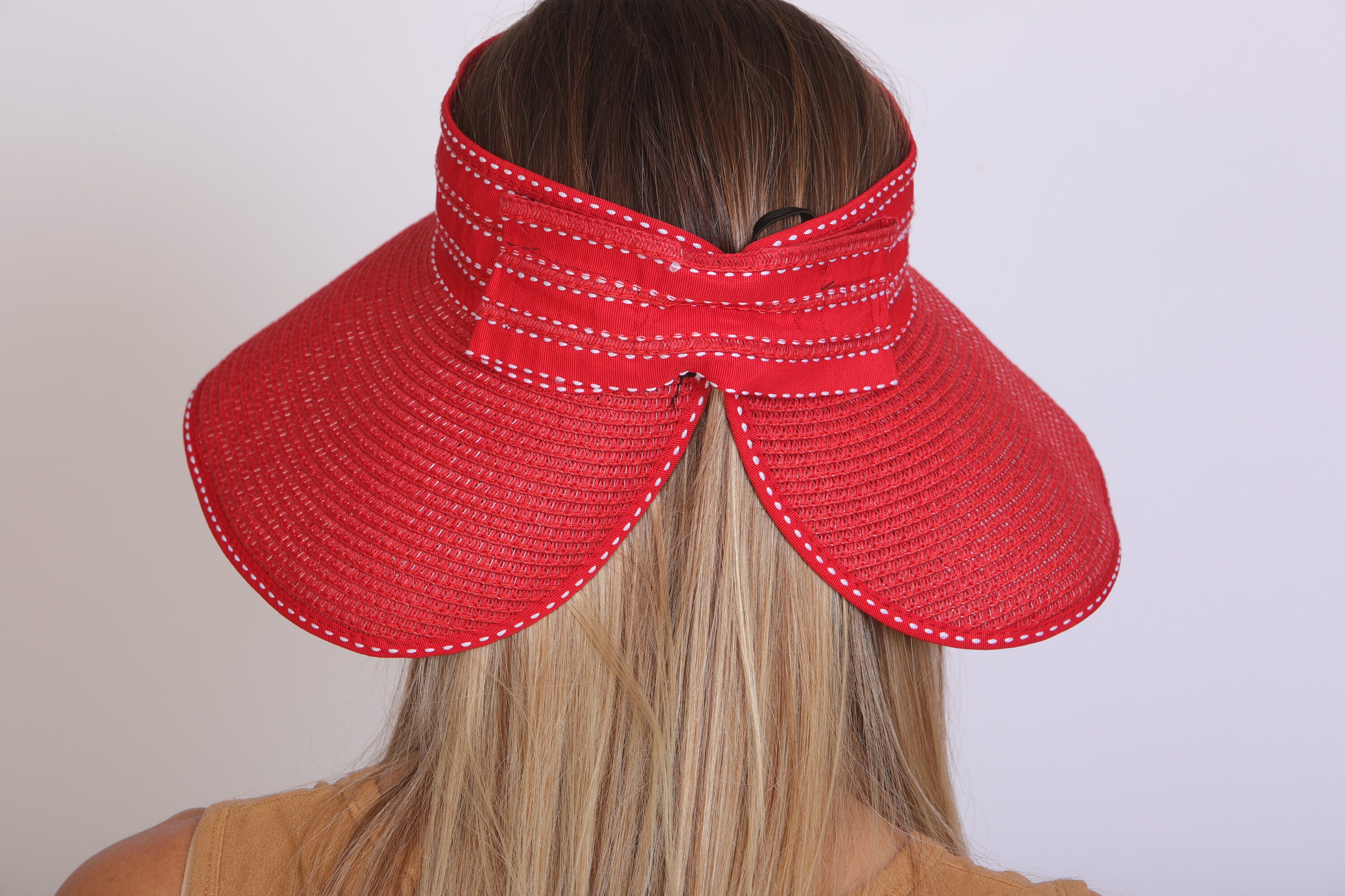 Sun Visor Woman, Foldable Roll-up Straw Visor, Wide Brim Visor With Bow ...