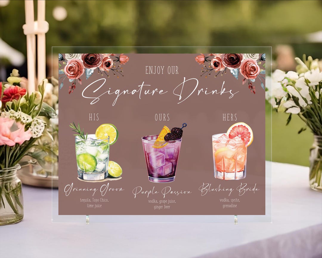 Signature Drink Wedding Sign, Signature Cocktail Wedding Bar Sign ...