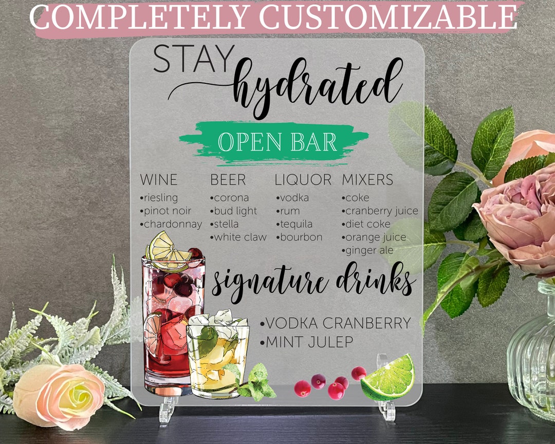 Stay Hydrated Signature Drink Wedding Bar Menu Sign Table Bar - Etsy
