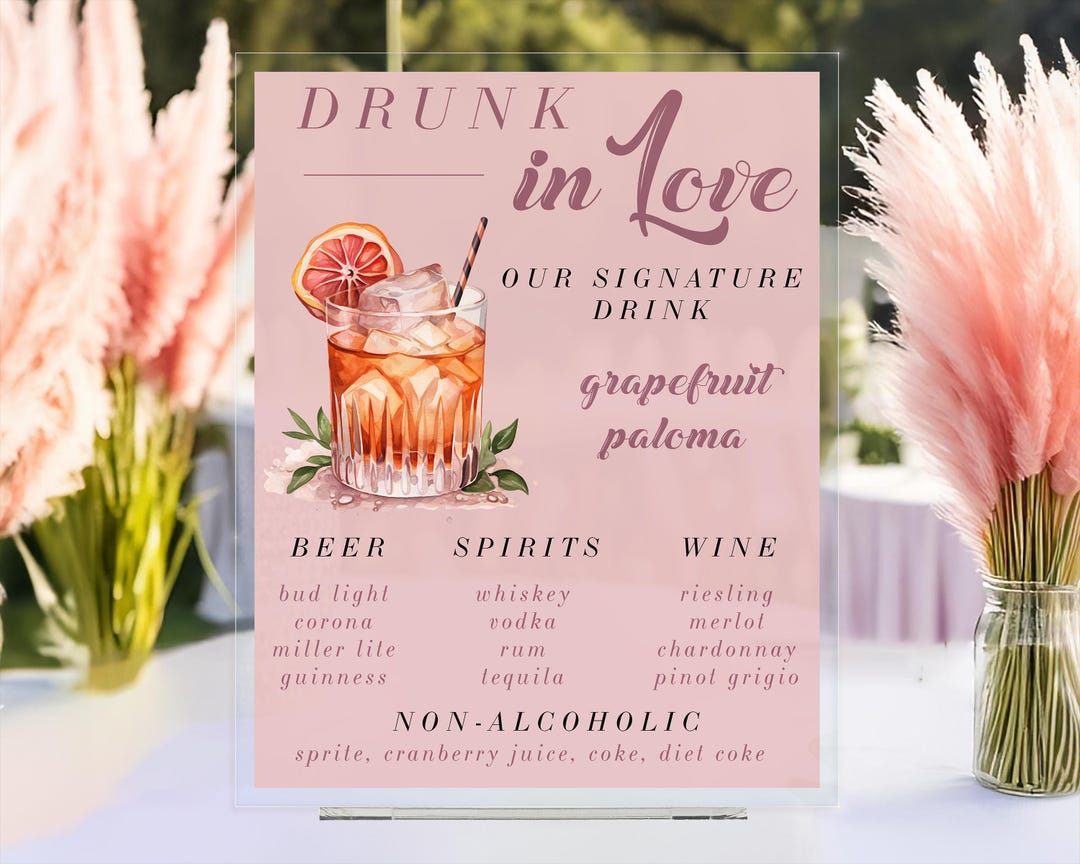 Signature Drink Sign, Drunk in Love Wedding Bar Sign, Wedding Table Bar ...