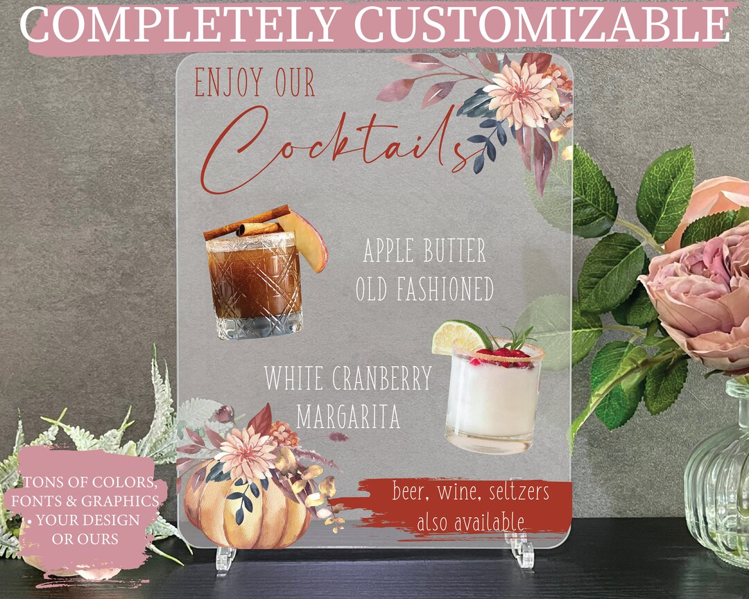 Signature Drinks Custom Acrylic Wedding Sign, Wedding Bar Table Signs ...