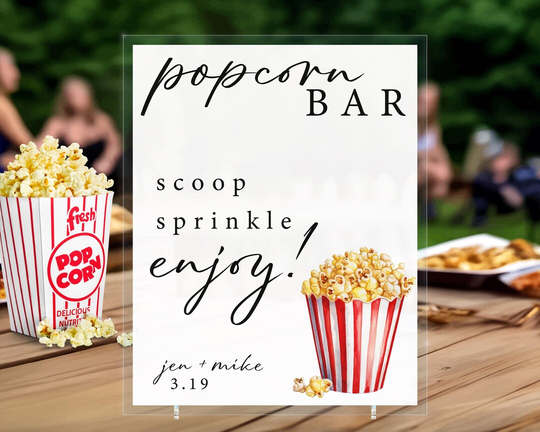 Popcorn Bar Wedding Sign, Wedding Food Table Signs, Custom Acrylic ...
