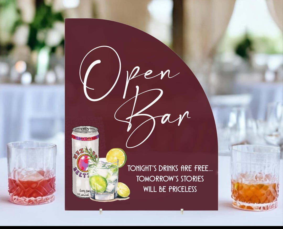Wedding Open Bar Custom Acrylic Sign, Wedding Bar Table Signs, Modern ...