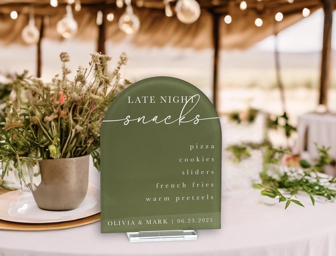 Wedding Food Sign Custom Acrylic Sign, Wedding Snacks Table Signs, Late ...