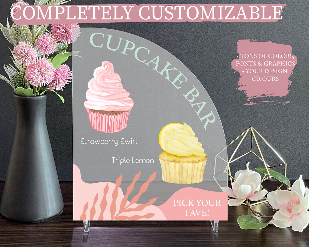 Cupcake Bar Custom Acrylic Sign, Wedding Food Table Signs, Modern ...