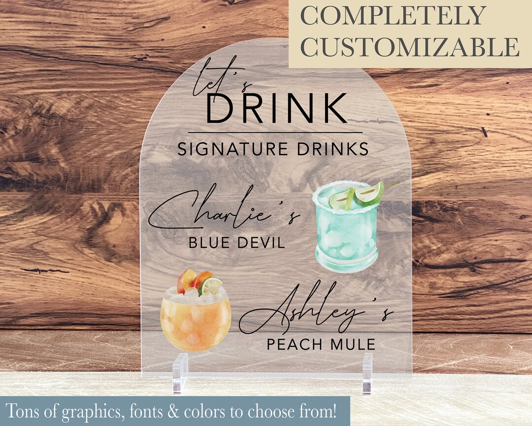 Signature Drinks Wedding Sign, Custom Acrylic Wedding Sign, Wedding ...