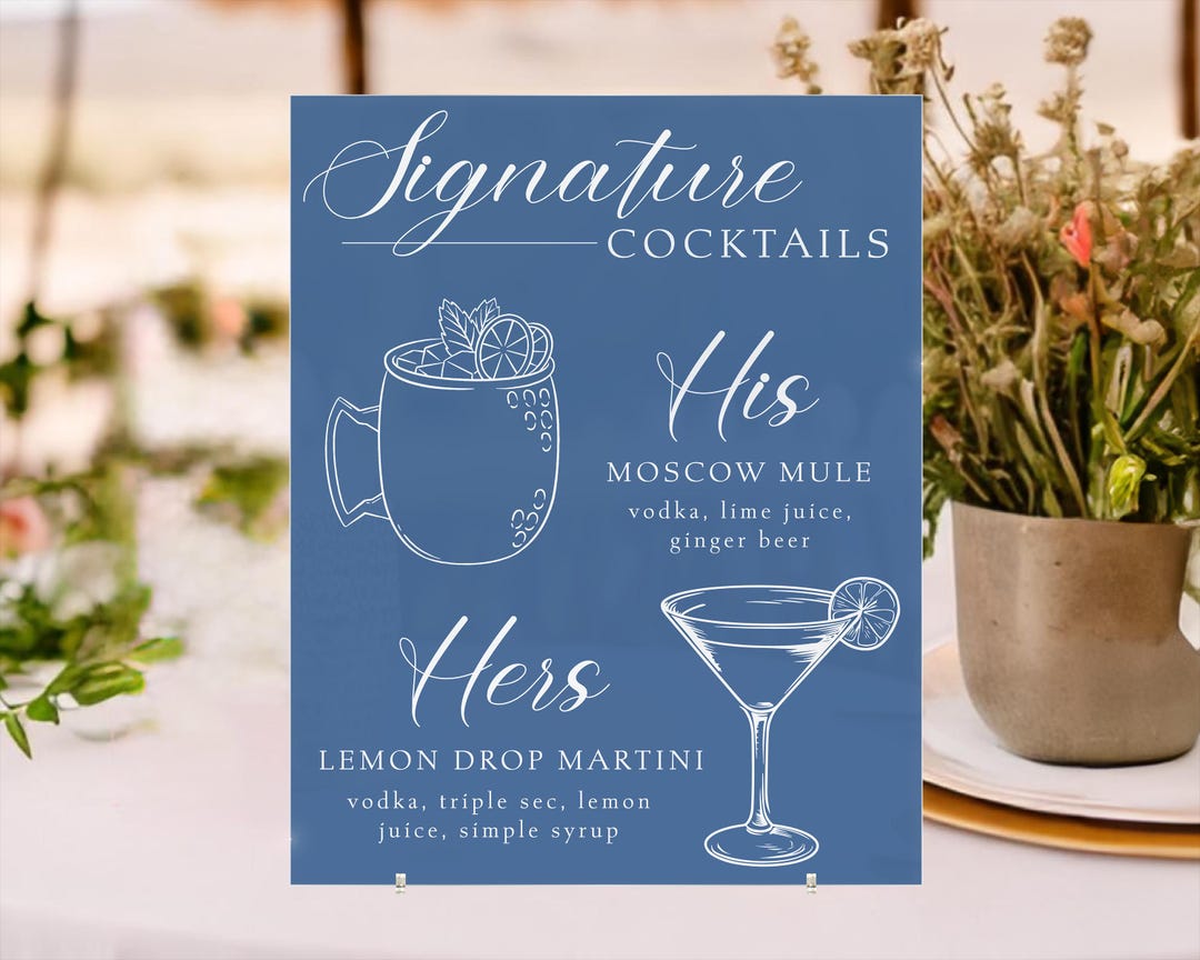Signature Cocktail Wedding Sign, Signature Drinks, Personalized Bar ...