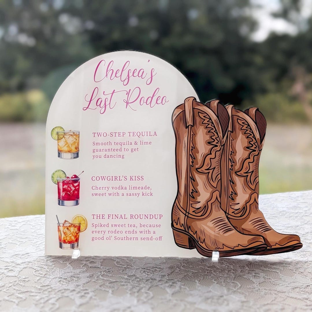 Last Rodeo Bachelorette Party Acrylic Bar Sign: Western Cocktail Menu ...