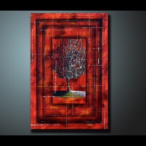 Original Abstract Landscape Painting Red Tree Wall Art Red Abstract ...