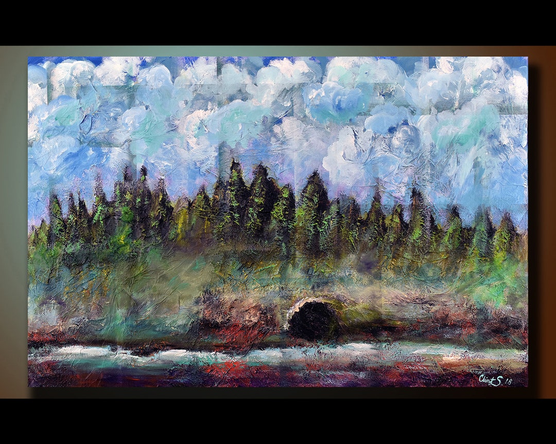 Original Landscape Painting Green Tree Wall Art Landscape Abstract ...