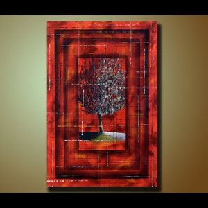 Original Abstract Landscape Painting Red Tree Wall Art Red Abstract ...