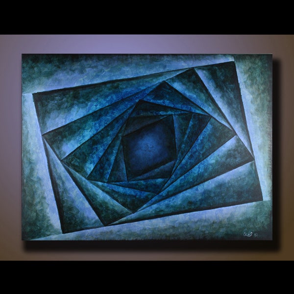 Blue Abstract Canvas Art Blue Wall Art Geometric Abstract Art Blue ...