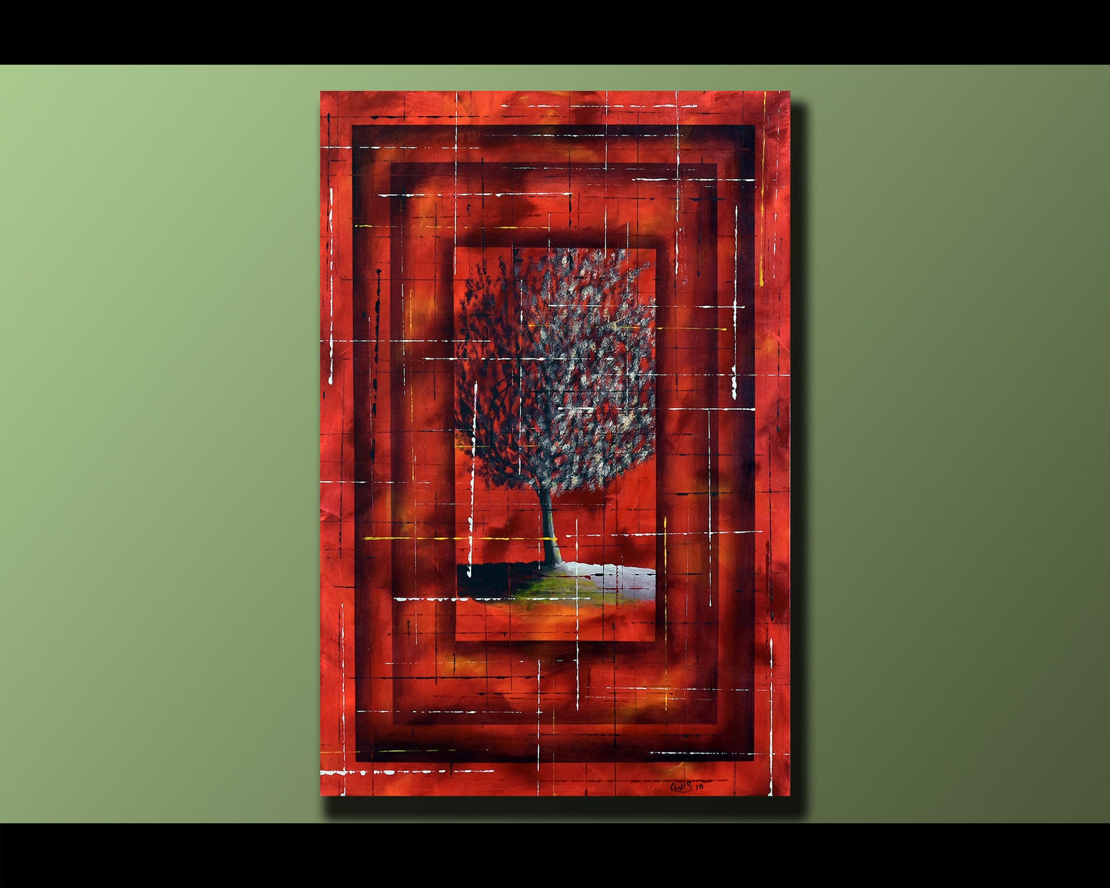 Original Abstract Landscape Painting Red Tree Wall Art Red Abstract ...