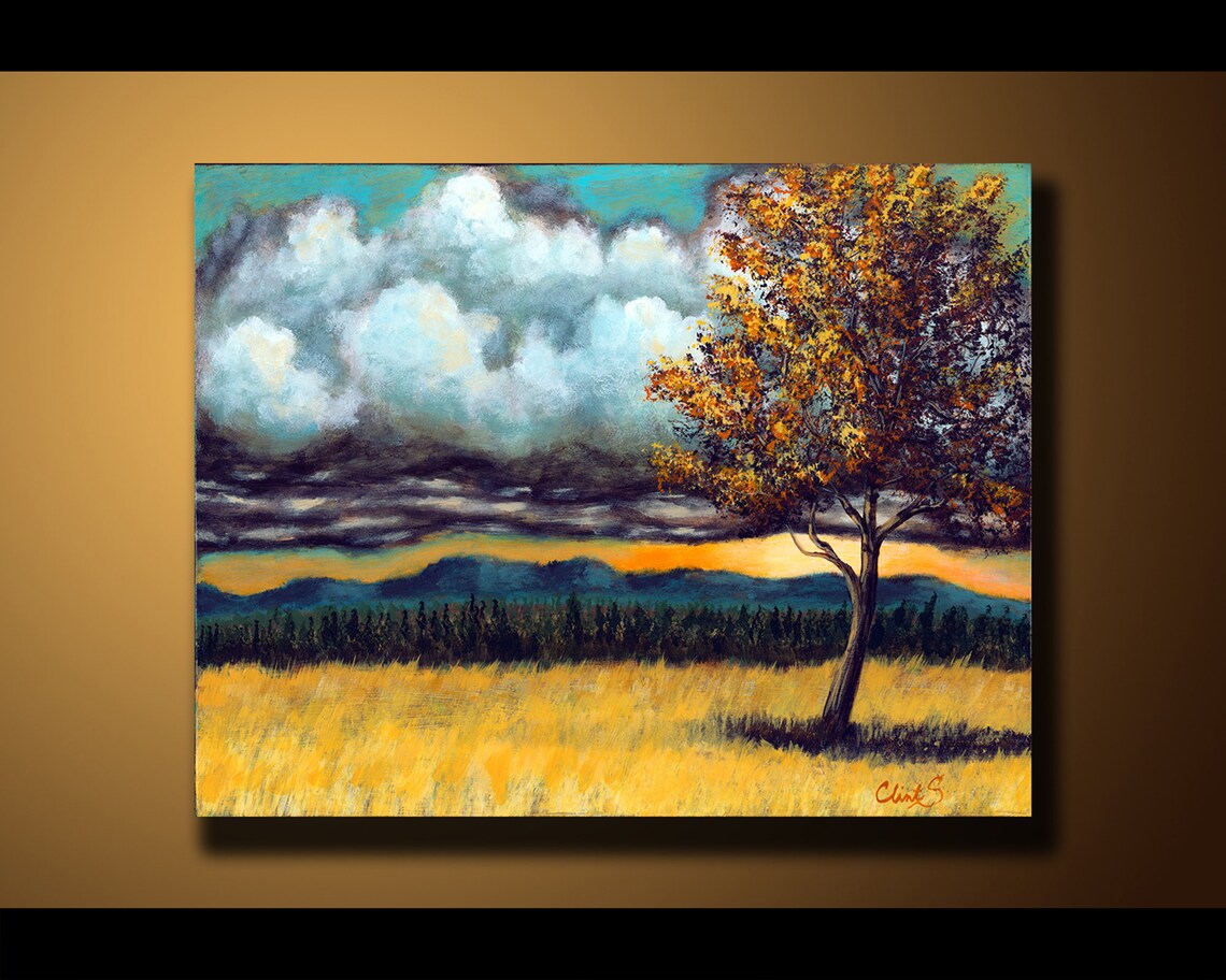 Original Landscape Painting Orange Tree Wall Art Tree Landscape Modern ...