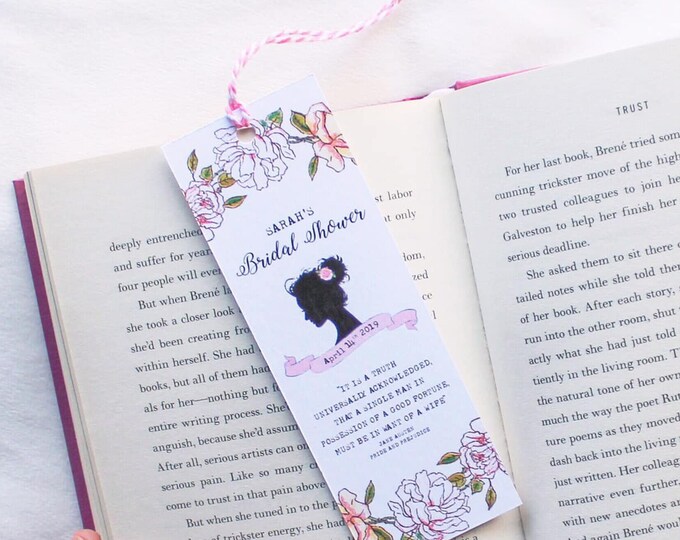 Pride and Prejudice // Jane Austen // Quote Bookmark // Bridal Shower ...