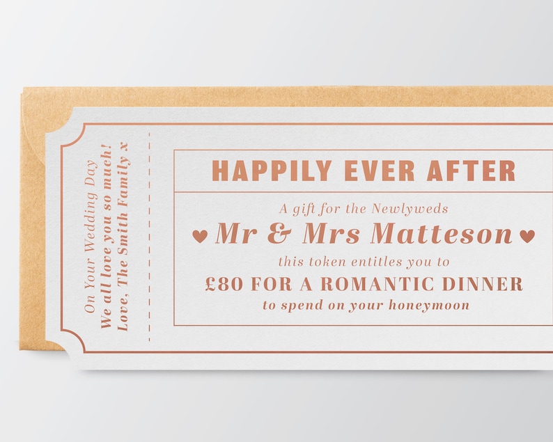 Wedding Gift Voucher Ticket // Any Text // Personalised // - Etsy UK
