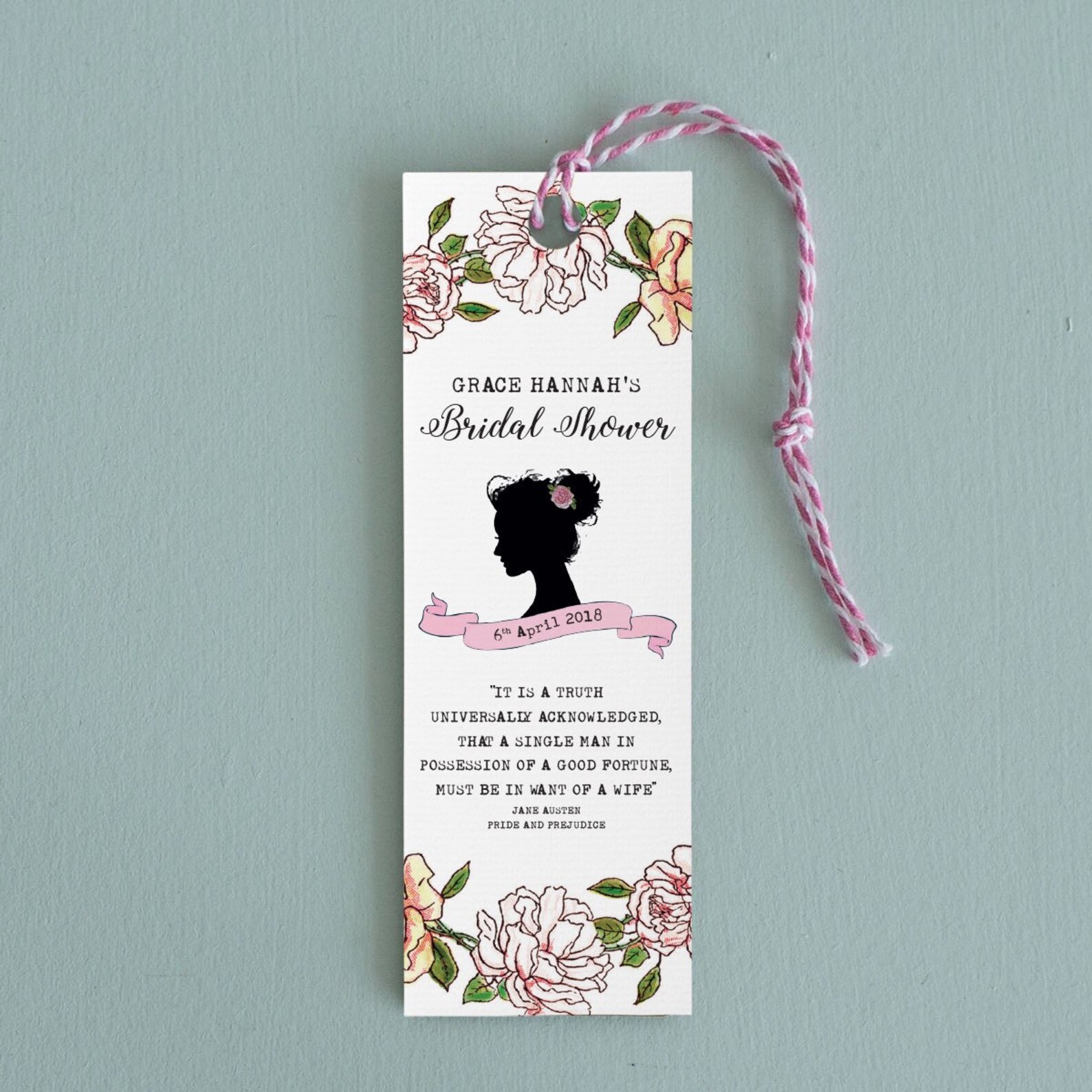 Pride and Prejudice // Jane Austen // Quote Bookmark // Bridal - Etsy