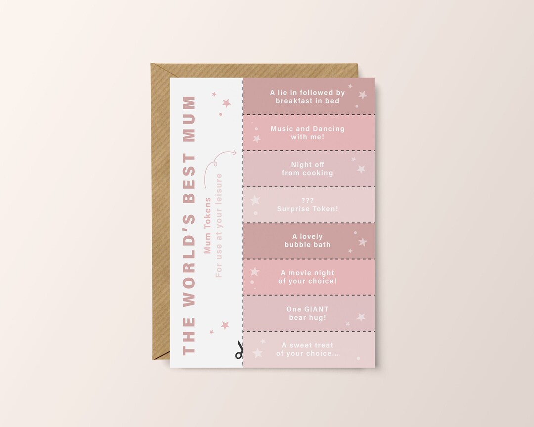 Best Mum Token Cards A6 // Voucher Ticket // Any Text // Personalised ...