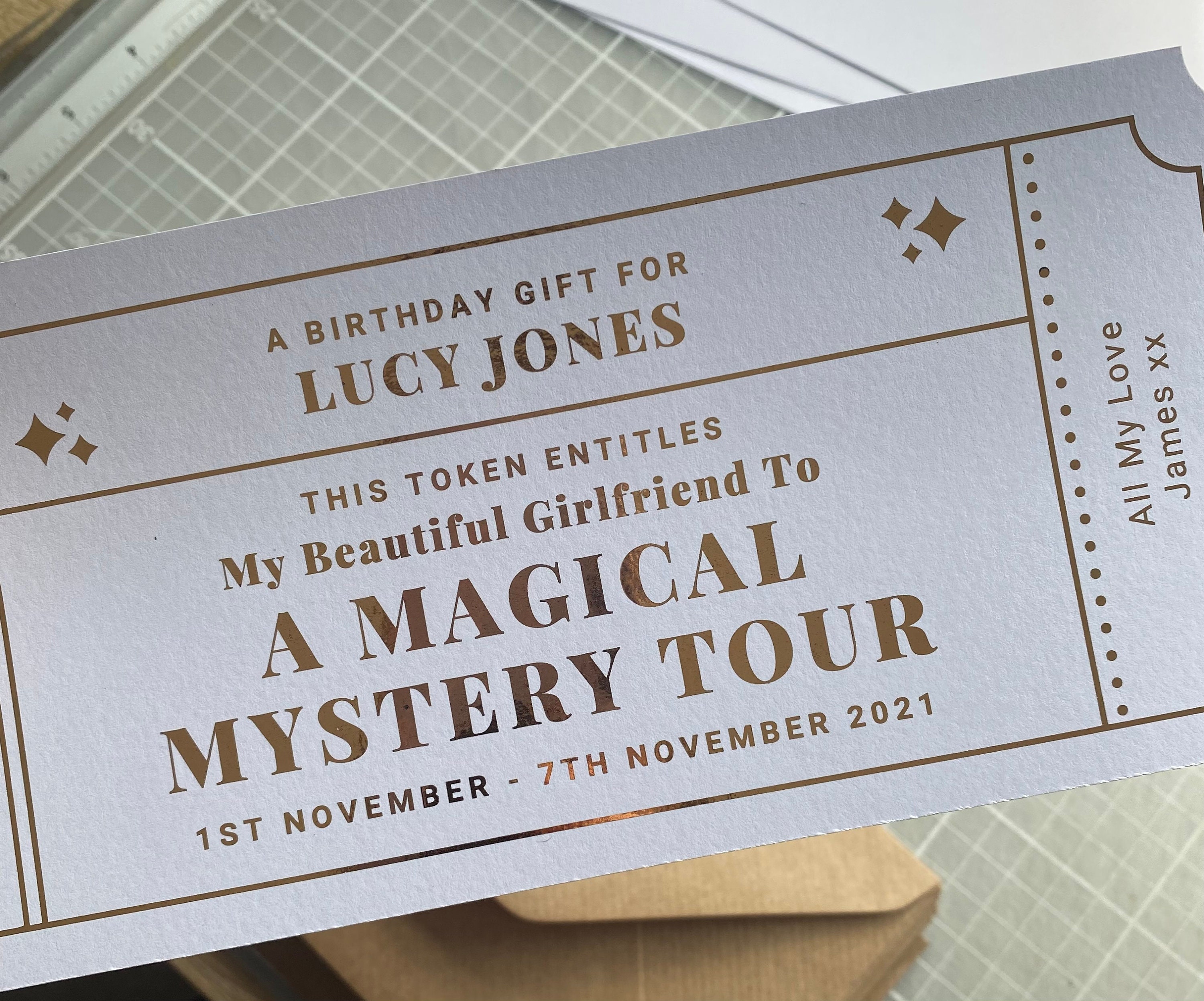 Event Foiled Voucher Ticket // Any Text // Personalised - Etsy