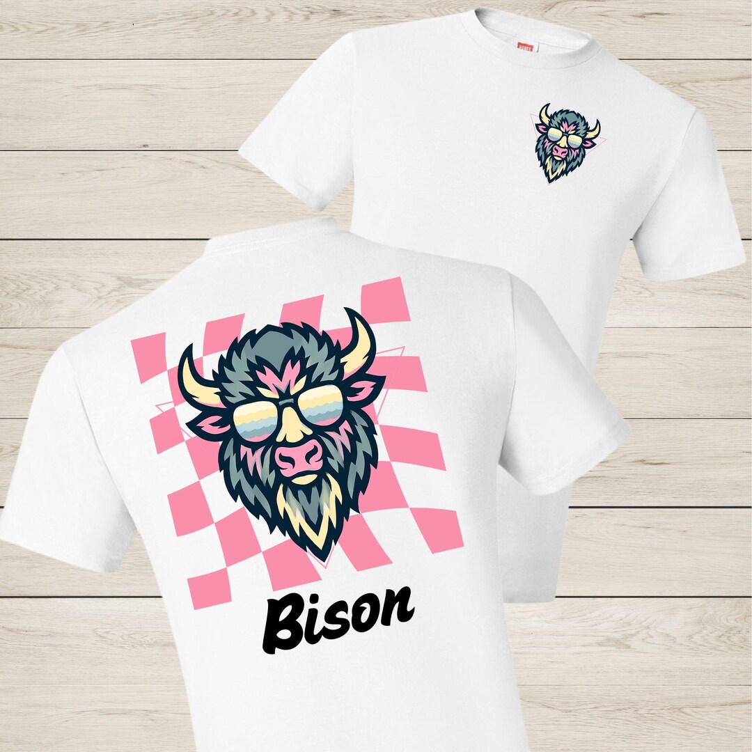 Retro Bison Mascot PNG: Sunglasses Clipart, Pink Checkered Design - Etsy