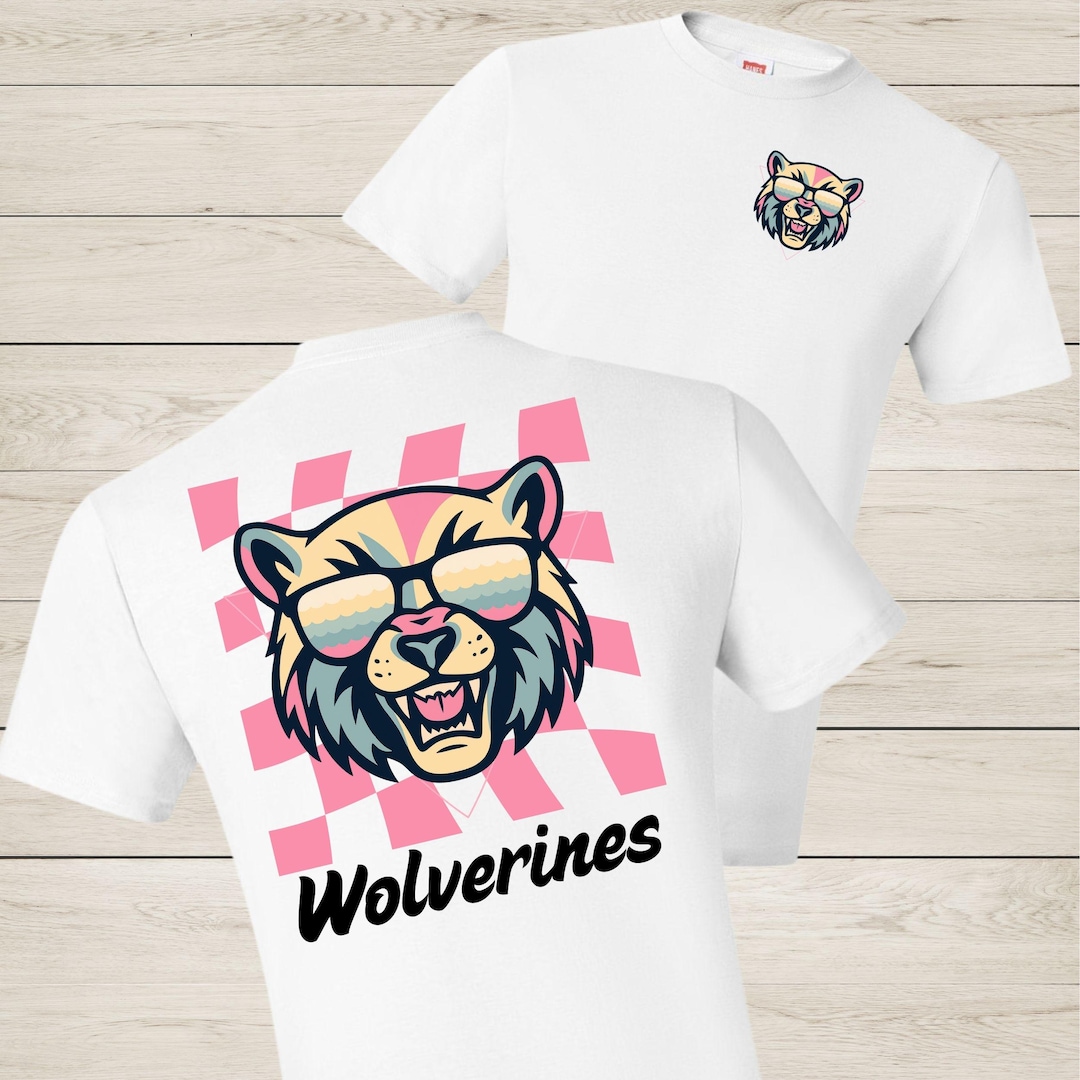 Retro Wolverines Mascot PNG: Sunglasses Clipart, Pink Checkered Design ...