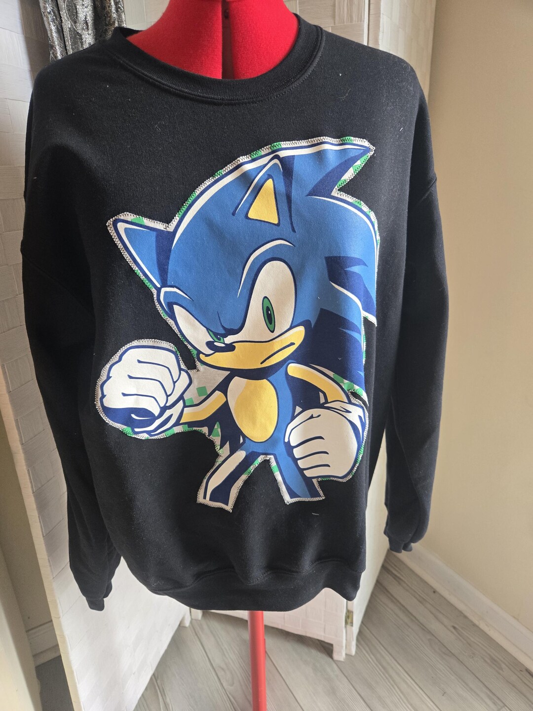 Upscaled Unisex Sweatshirt With a Large Hand Made Sonic Applique Has ...
