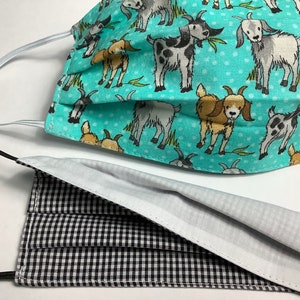 Set of 2 Cotton Face Masks- Whimsical Goats, Black&white Gingham Check ...