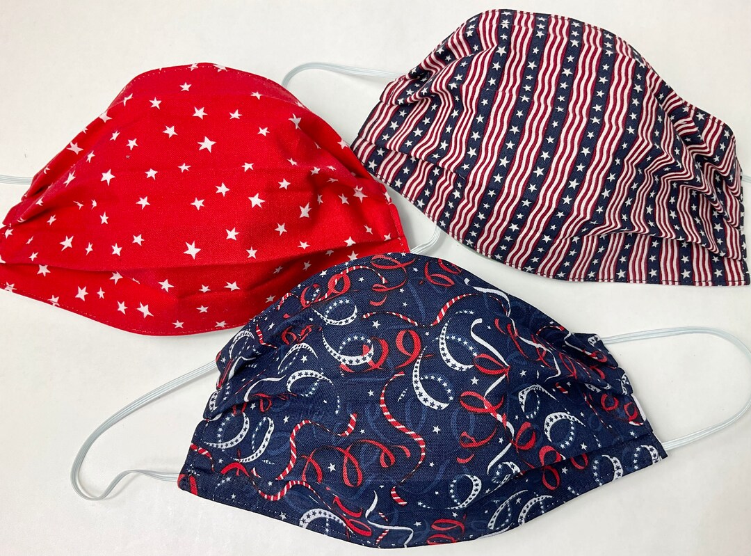 Patriotic Prints Trio Cotton Face Mask Set- Red White & Blue, American ...