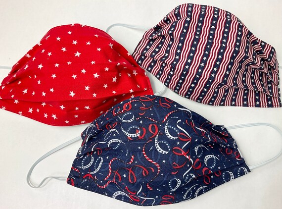 Patriotic Prints Trio Cotton Face Mask Set red white & blue | Etsy