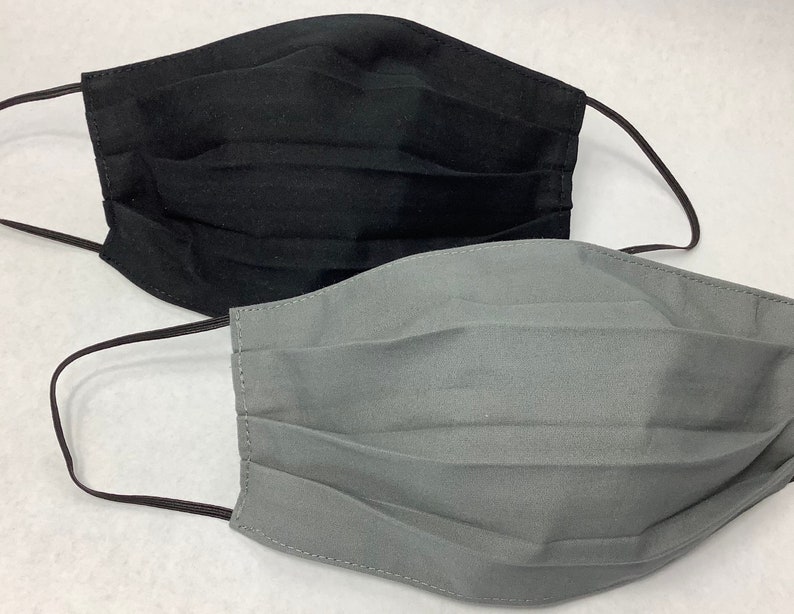 Set of 2 Cotton Face Masks-gray, Black Solid Color Fabrics, Black ...