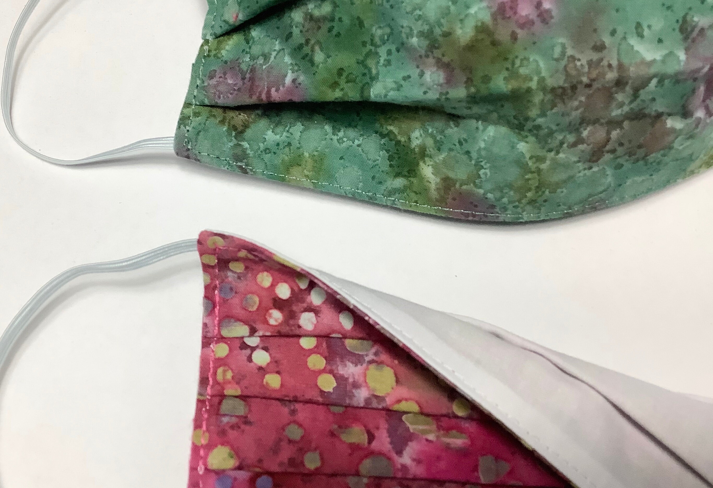 Set of 2 Cotton Face Masks-batiks in vibrant greens pinks | Etsy
