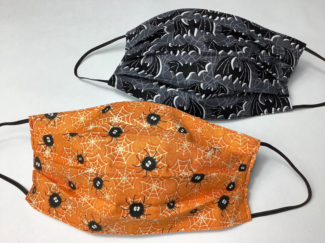 Set of 2 Cotton Face Masks- Halloween Bats, Spiders, Fun Autumn Prints ...