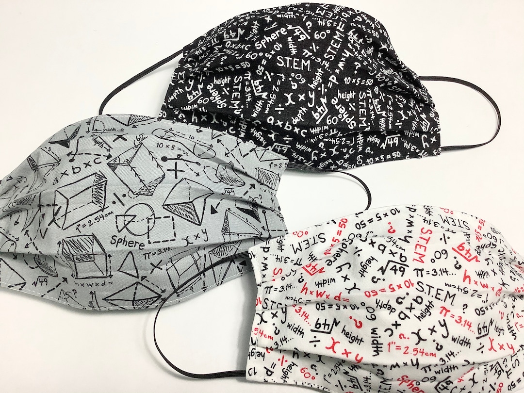 Set of 3 Cotton Face Masks- Math STEM Geometry on Gray, White, Black ...