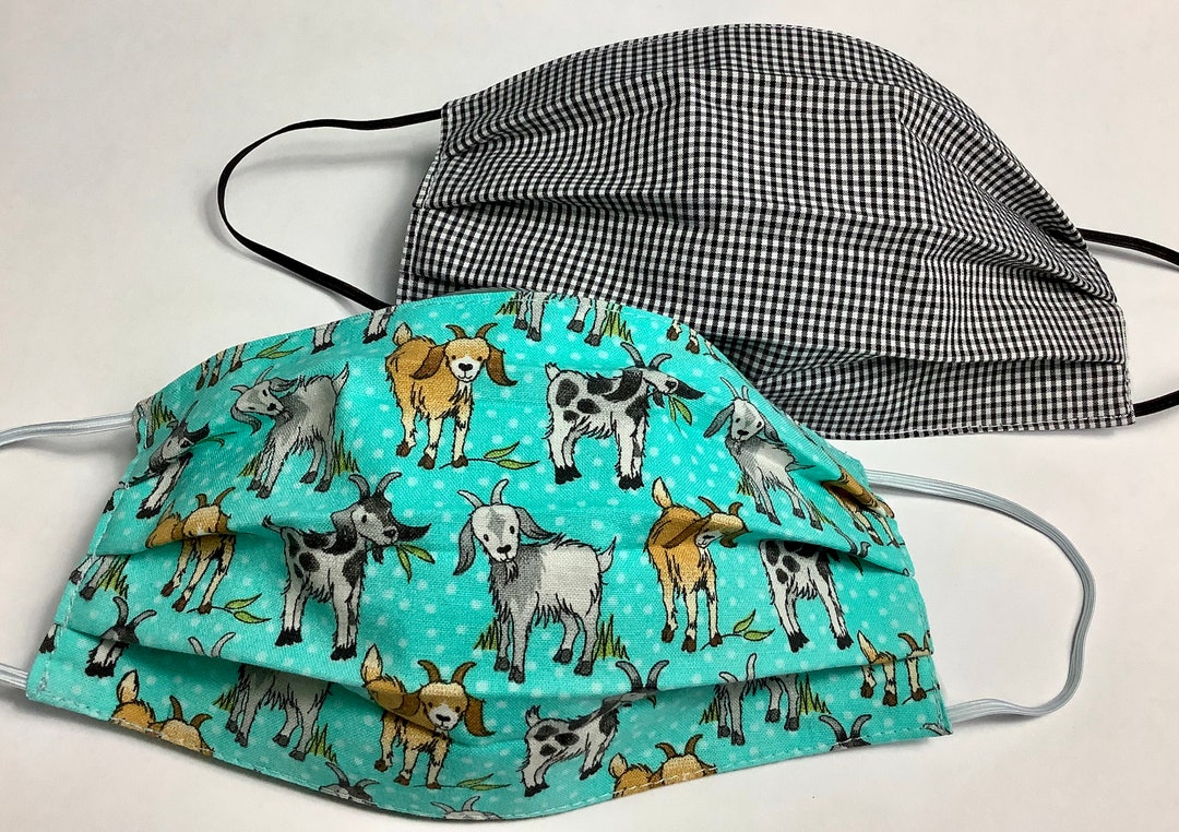 Set of 2 Cotton Face Masks- Whimsical Goats, Black&white Gingham Check ...