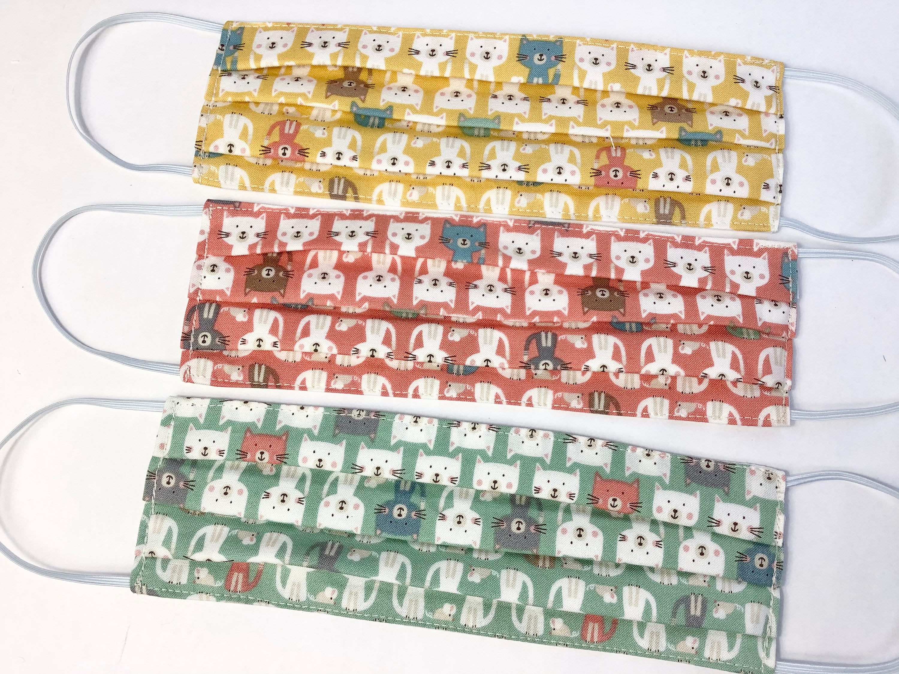 Spring Kitties Face Mask Set of 3 cute kitty cat print on | Etsy
