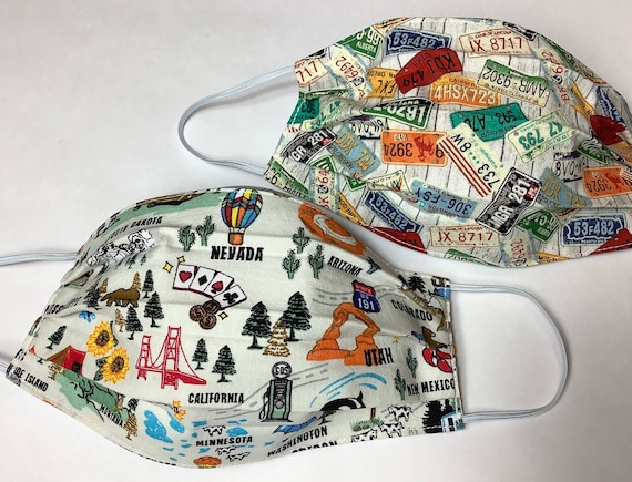 Set of 2 Cotton Face Masks RV Travel Vacation Road Trip Theme | Etsy