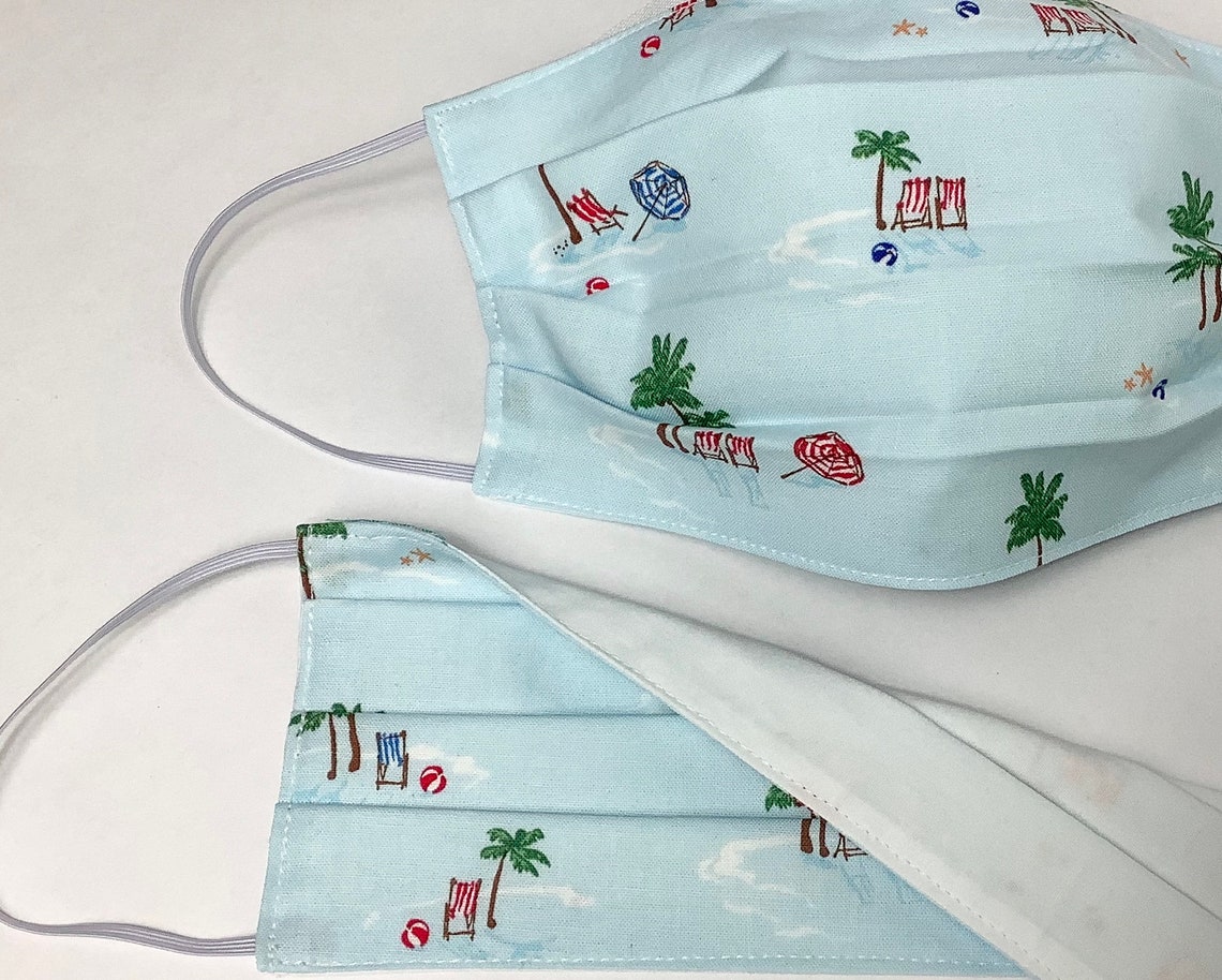 Set of 2 Cotton Face Masks Tropical Island Beach Vacation- Palm Trees ...
