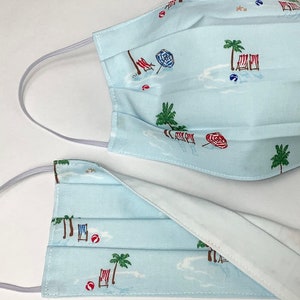 Set of 2 Cotton Face Masks Tropical Island Beach Vacation- Palm Trees ...