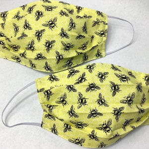 Set of 2 Cotton Face Masks-busy Bees on Yellow, Comfortable, Soft, Made ...