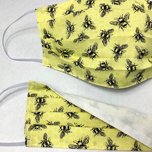 Set of 2 Cotton Face Masks-busy Bees on Yellow, Comfortable, Soft, Made ...