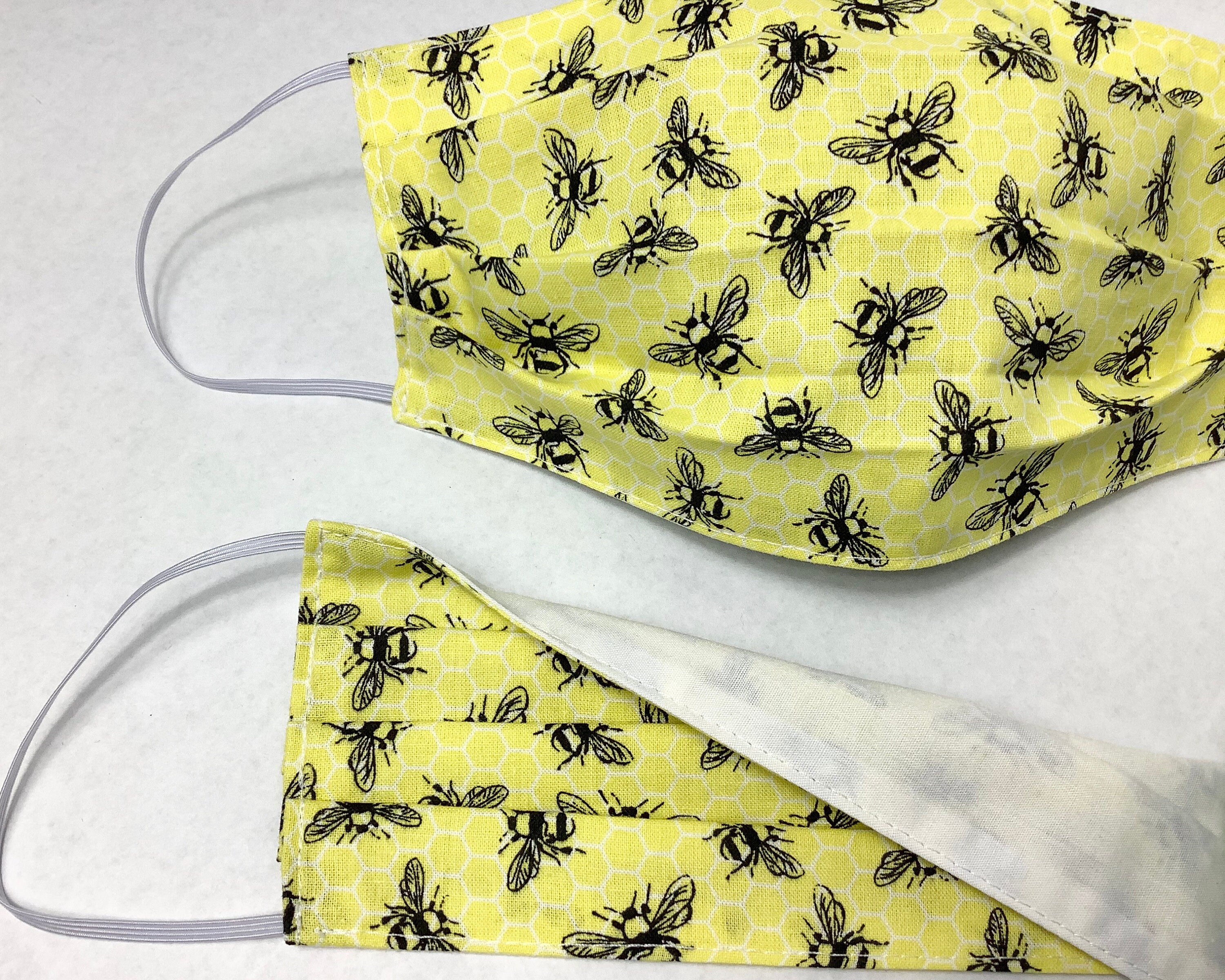 Set of 2 Cotton Face Masks-busy Bees on Yellow, Comfortable, Soft, Made ...