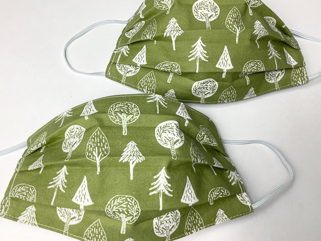 Happy Trees Set of 2 Cotton Face Masks- Trees on Green - Breathable ...