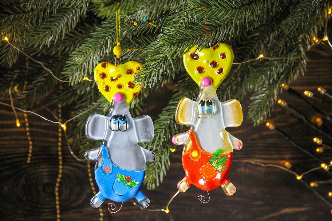 Mouse and Cheese Fused Glass Decoration Mouse Christmas Ornament Funny ...