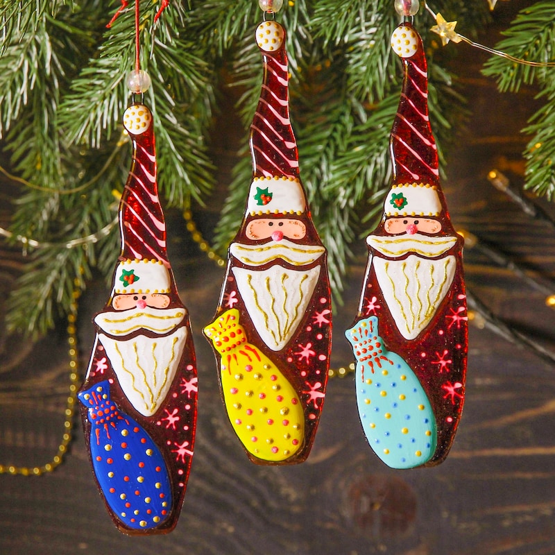 Fused Glass Santa Ornament - Etsy